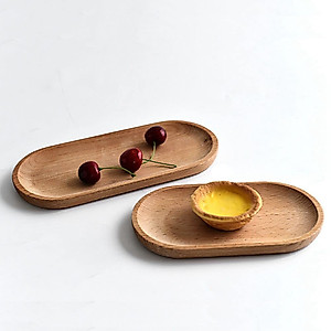 Beech Wood Plates Cheese Plate, Sushi Snack Tray Dessert Dish Solid Oval Plates for Coffee, Tea, Fruit, Plant Pot(S)