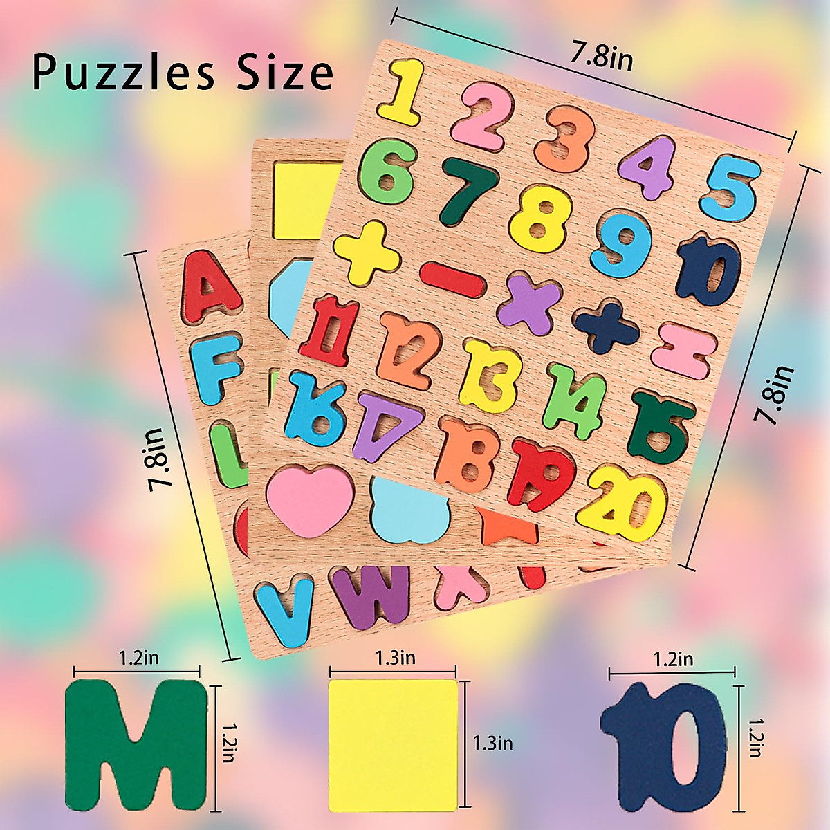 Wooden Puzzles for Toddlers, 3pack Alphabet Shape Puzzles for Kids 3 Wooden Montessori Toddler Wooden Alphabet Number Shape for Kids 3 Years Old Boys & Girls
