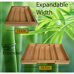 Bamboo Panda: 7 Compartment Expandable Drawer Organizer - 100% Natural Bamboo - Silverware, Utensil, Cutlery Tray & Home/Office Organizer