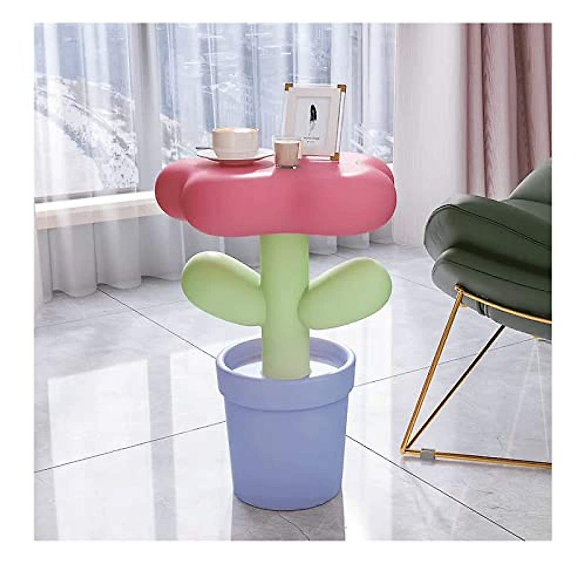 BAUBUY Creative Tulip Coffee Table Flower Shape Decorative Small Side Table 60 * 41cm Resin Sofa End Table for Living Room Balcony Bedroom Furniture
