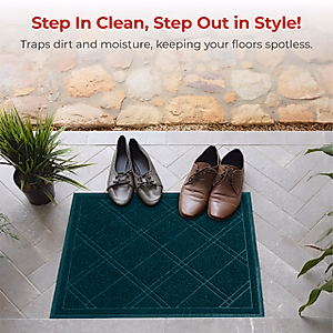 SlipToGrip Durable Door Mat - Green Plaid Design Entryway Rug - 42x35 inches, No-Slip and Washable - Indoor and Outdoor Use, Weatherproof - Ideal for Garage, Patio, and Front Entryway