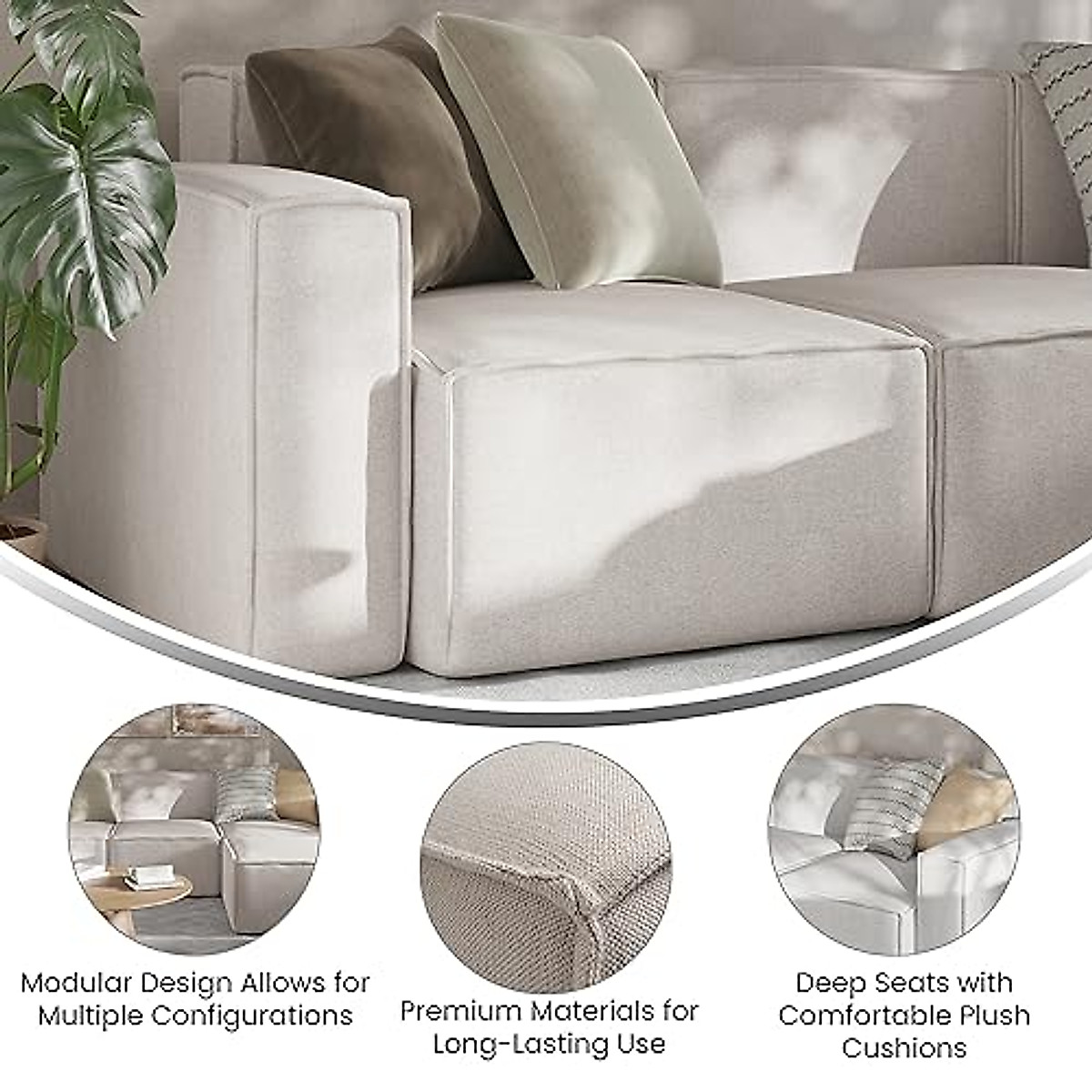 Flash Furniture Bridgetown Fabric Left Chair Module for Sectional Sofa, Customizable Modular Couch Left Seat with Arm Rest, Cream