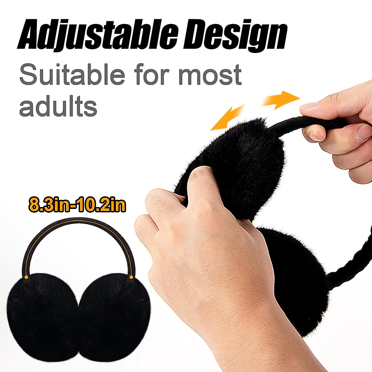 MADHOLLY 2 Pack Upgraded Adjustable Faux Fur Earmuffs- Soft Warm Ear Muffs for Winter Women Men- Ear Covers Ear Warmers for Most Adults (Black & Gray)