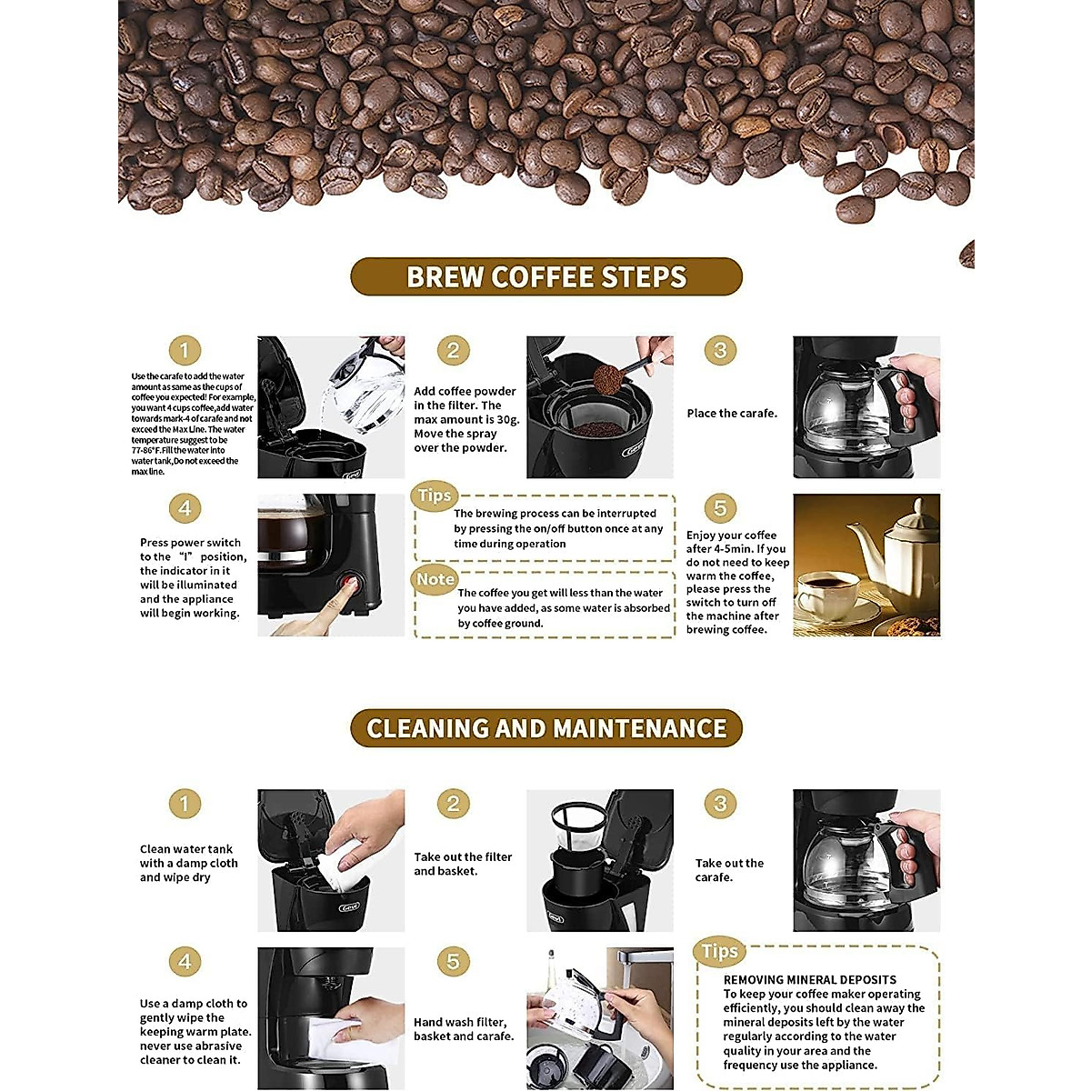 Gevi 4 Cups Small Coffee Maker, Compact Coffee Machine with Reusable Filter, Warming Plate and Coffee Pot for Home and Office