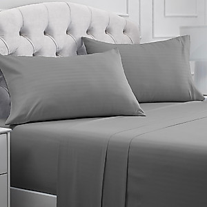 Mellanni Full Sheets Set - 4 PC Iconic Collection Bedding - Hotel Luxury, Extra Soft, Cooling Bed Sheets - Wrinkle, Fade, Stain Resistant (Full, Striped Gray/Silver)