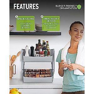 Skywin 3-Tier Plastic Stackable Storage Bins 11.4" x 11" x 19.7" with Brackets for Extra Protection - For Pantry Storage, Kitchen Storage, and Bathroom Storage (Grey)