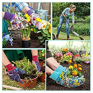 JUMPHIGH 4 Pairs Garden Gloves for Women, Floral Gardening Gloves with Non-Slip PVC Dots, Ladies Soft Breathable Yard Work Gloves Light Working Gloves, Elastic Knit Wrist, Medium Size Fits Most