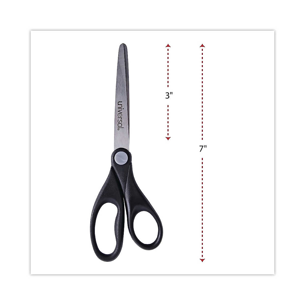 Universal 92008 Stainless Steel Office Scissors, 7" Long, Straight Handle, Black