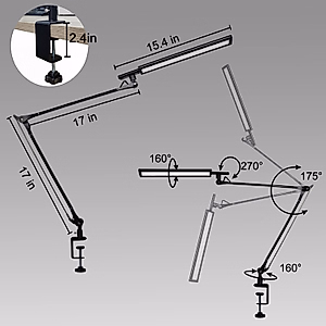 Amzrozky Swing Arm Drafting Table Lamp with Clamp,LED Desk Lamps for Home Office, Eye-Caring Dimmable Workbench Architect Task Lamp, Tiltable LED Panel Head,Touch Control,Memory Function,Black