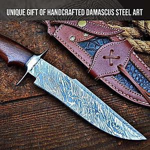 BIGCAT ROAR Handmade Damascus Hunting Knife - Bushcraft Fixed Blade Hunting Knife with Sheath and Walnut Wood Handle - 14.4″ EDC Skinning Knife - Hard Rock