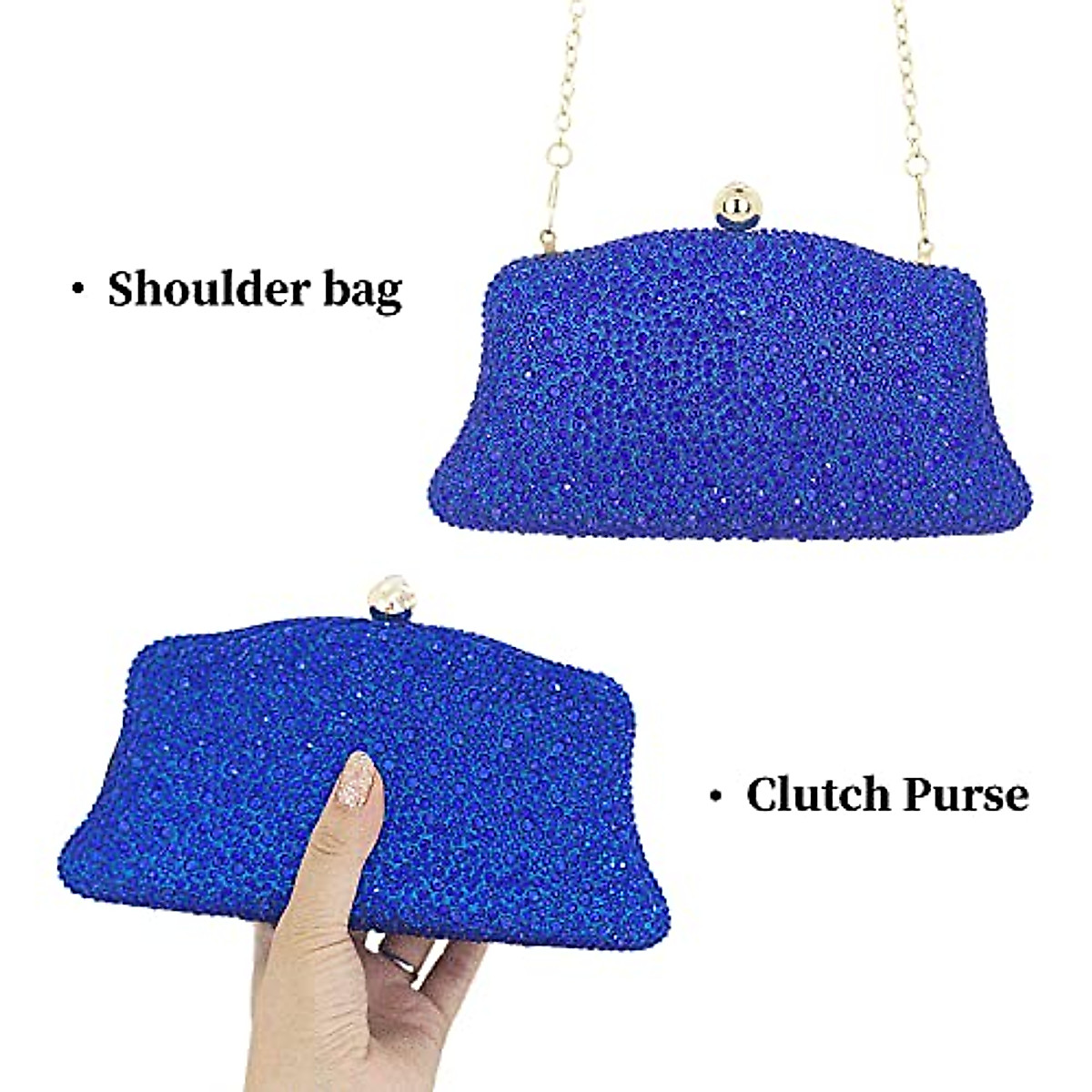 Chaliwini Shiny Rhinestone Crystal Purse Royal Blue Clutch Evening Bag For Women Wedding Party Glitter Handbag