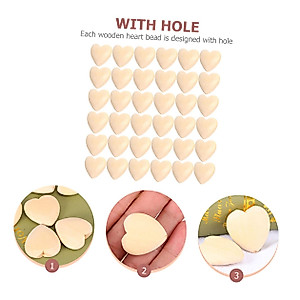 SHOWERORO 50pcs Wood Heart Beads Decoration Heart Shape DIY Bracelet Beads Valentine's Day Craft Materials