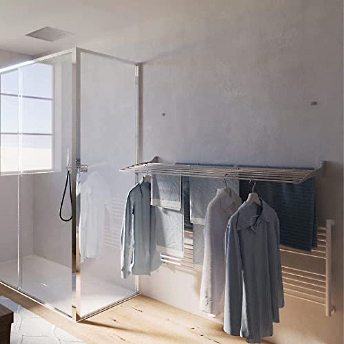 foxydry Fold, Wall-Mounted Clothes Drying Rack, Vertical Folding Indoor Outdoor Clothes line in Aluminium Steel (100 cm)