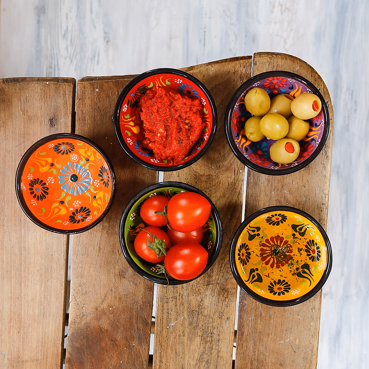 Ali Mini Small Ceramic Bowl Colorful Dipping Sauce Bowl Set of 5 Fruit Bowl Breakfast Cup Olive Cheese Jam Tomato Chips BBQ Ketchup Nut Bowl 3.14 Inches Diameter Colorful