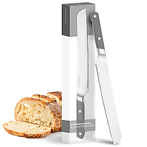 Misen Serrated Bread Knife - 10 Inch, High Carbon Stainless Steel, Japanese AUS10 - Ideal for Sourdough, Challah, Watermelon - Bread Slicer - Gray