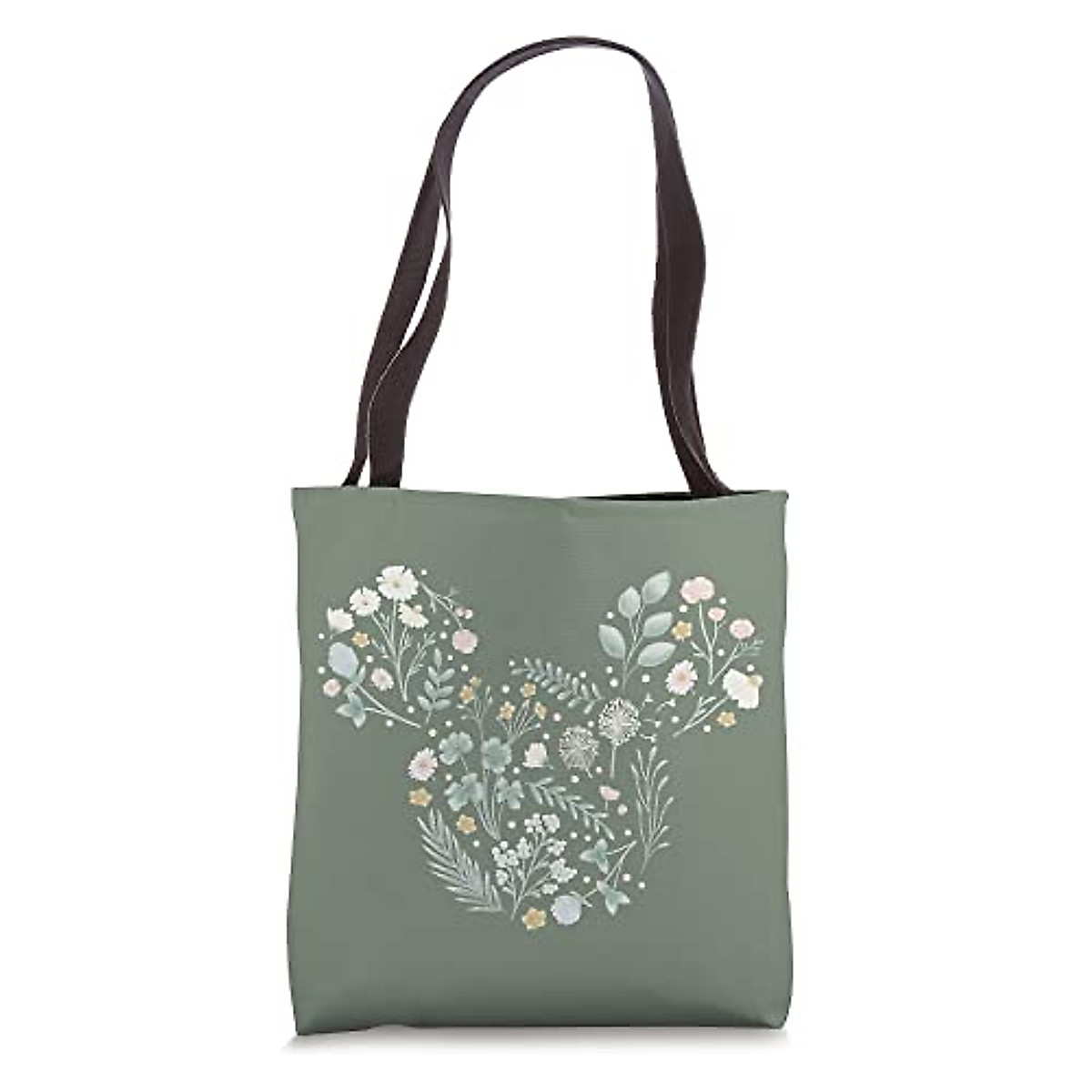 Disney Mickey Mouse Icon Spring Flowers Sage Green Tote Bag
