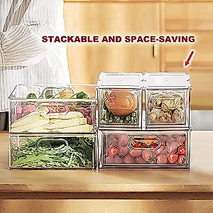 2 Pack Refrigerator Organizer Bins with Pull-out Drawer, Stackable Fridge Drawer Organizer Set with Handle, BPA-free Drawable Clear Storage Cases for Freezer, Cabinet, Kitchen, Pantry Organization