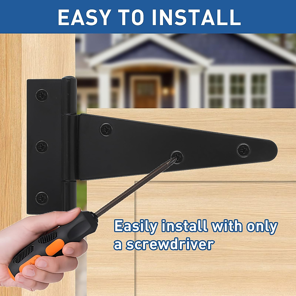 TamBee 5Inch Shed Door Hinges T-Strap Barn Door Hinges Outdoor Heavy Duty Hinges for Wood Wrought Hinges Hardware(2PCS)