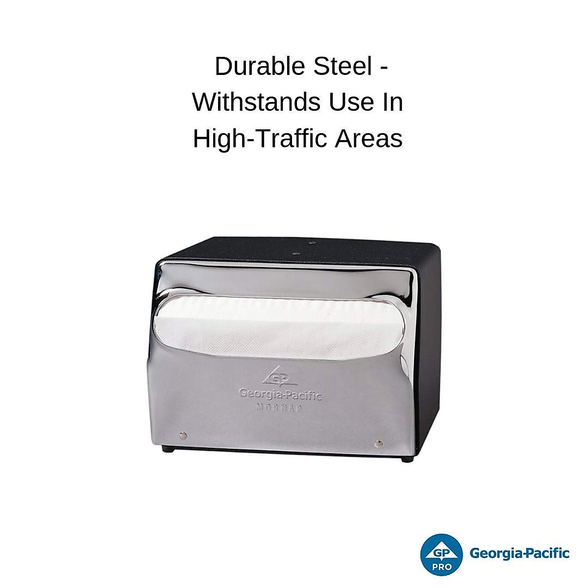 Dixie Countertop Full-Fold Napkin Dispenser by GP PRO (Georgia-Pacific), Chrome, 51602, 7.5" W x 6.0" D x 5.375" H, Black and Chrome