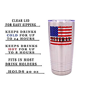 Rogue River Tactical USA Flag Military Veteran 20 Oz. Travel Tumbler Mug Cup w/Lid Vacuum Insulated Hot or Cold Gift