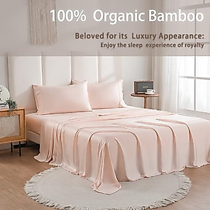 Bedlifes Queen Size Sheet Set Cooling Sheets Rayon Derived from Bamboo-400TC Breathable Luxury Bed Sheets,Sateen Silky Bedding Sheets-16 Deep Pocket Ultra Soft 4 Pieces(Rose Pink,Queen)