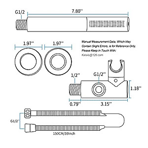 KATAIS Matte Black Solid Brass 2 In 1 Function Handheld Shower Wand Head Combo, High Pressure Round Hand Black Shower Head with 59 Inch Hose and Holder, High Flow