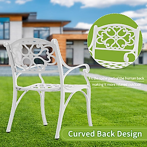 PATIO-IN Outdoor Patio Chairs Set of 2 Metal Patio Bistro Dining Chairs with Armrests,Cast Aluminum Patio Furniture Bistro Chairs for Porch,Poolside,White