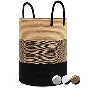 CHICVITA Woven Laundry Basket Large Dirty Clothes Hampers for Laundry Tall Wicker Jute Basket for Blankets, Toys in Living Room, Bathroom, Decorative Towel Storage Basket for Organizing, 58L, Black