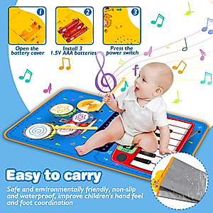 PECMPO Baby 2 in 1 Musical Mats-Piano Keyboard & Drum for Toddlers-Early Education Portable Touch Musical Play mat-Learning Toys Gifts for 1 2 3 4 5+ Ages Baby Girls Boys Toddler
