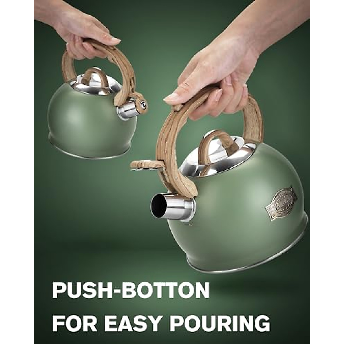 Hauce Radio Tea Kettle Stovetop, 2.1 Quart Stove Top Whistling Tea Kettle, Teapot Kettles with Food Grade Stainless Steel and Wood Pattern Folding Handle, Suitable for All Heat Sources