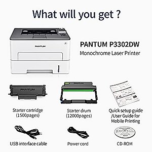 Pantum P3302DW Compact Black & White Laser Printer Wireless Ethernet and USB2.0 Capabilities, Auto Two-Sided Printing, Home Office Use (V4B15B)