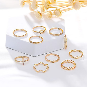 ZOERAY 10PCS 14K Gold Plated Stacking Rings for Women Thumb Stackable Knuckle Band Rings Gold Silver Ring Set for Women Thin Plain Midi Finger Rings Size 5 to 9