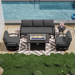 ASJMR Patio Furniture Set 5-Piece Aluminum armrest Sofa, Modern Outdoor Living Room Set with 55000 BTU Propane Aluminum Fireplace, Outdoor Rotary Joystick with Thick Cushion