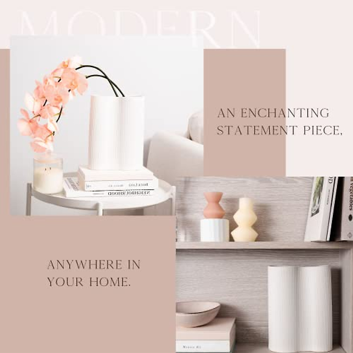 Luxe Infinity White Vase. 9” Ribbed Vase for Flowers. Organic Modern Home Decor. Pampas Grass Vase. Fluted Vase. Modern Vase. Aesthetic Vase. Tall White Flower Vase for Decor. White Ceramic Vase