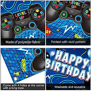 Video Game Happy Birthday Party Supplies Video Gaming Door Banner - Blue Gamer Room Door Backdrops Decor for Boy - Game Controller Themed Birthday Door Cover Decoration