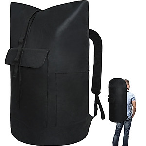 Caroeas 125L Backpack Laundry Bag, Extra Large Laundry Bags with Shoulder Straps, Durable Laundry Bag Backpack with 4 Pockets, Laundry Hamper Bag for Laundromat, Travel, Black