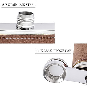 Personalized Flask Gift Set for Men with 8 Designs, 8 oz 304 Stainless Steel Engraved Hip Flasks with "Golf, Mountain, Deer, Initial" Icon, Custom Flask for Wedding Groomsmen Gifts (Brown)