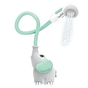 Yookidoo Baby Bath Shower Head - Elephant Water Pump with Trunk Spout Rinser - Control Water Flow from 2 Elephant Trunk Knobs for Maximum Fun in Tub or Sink for Newborn Babies (Turquoise)