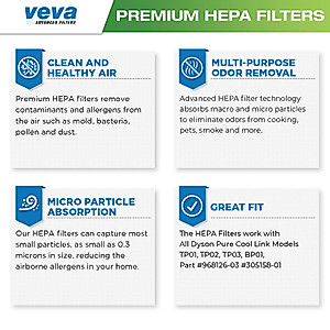VEVA Premium HEPA Replacement Filter 2 Pack Compatible With All Dyson Pure Cool Link DP01, DP02 and Dyson Pure Hot + Cool Link HP01, HP02, Part # 968125-03# 305214-01# 305214-01
