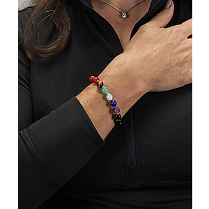 Cherry Tree Collection Chakra Stretch Bracelet | Genuine Natural 8mm Gemstones Beads, Silver Spacers | Men/Women (Black Tourmaline - Medium)