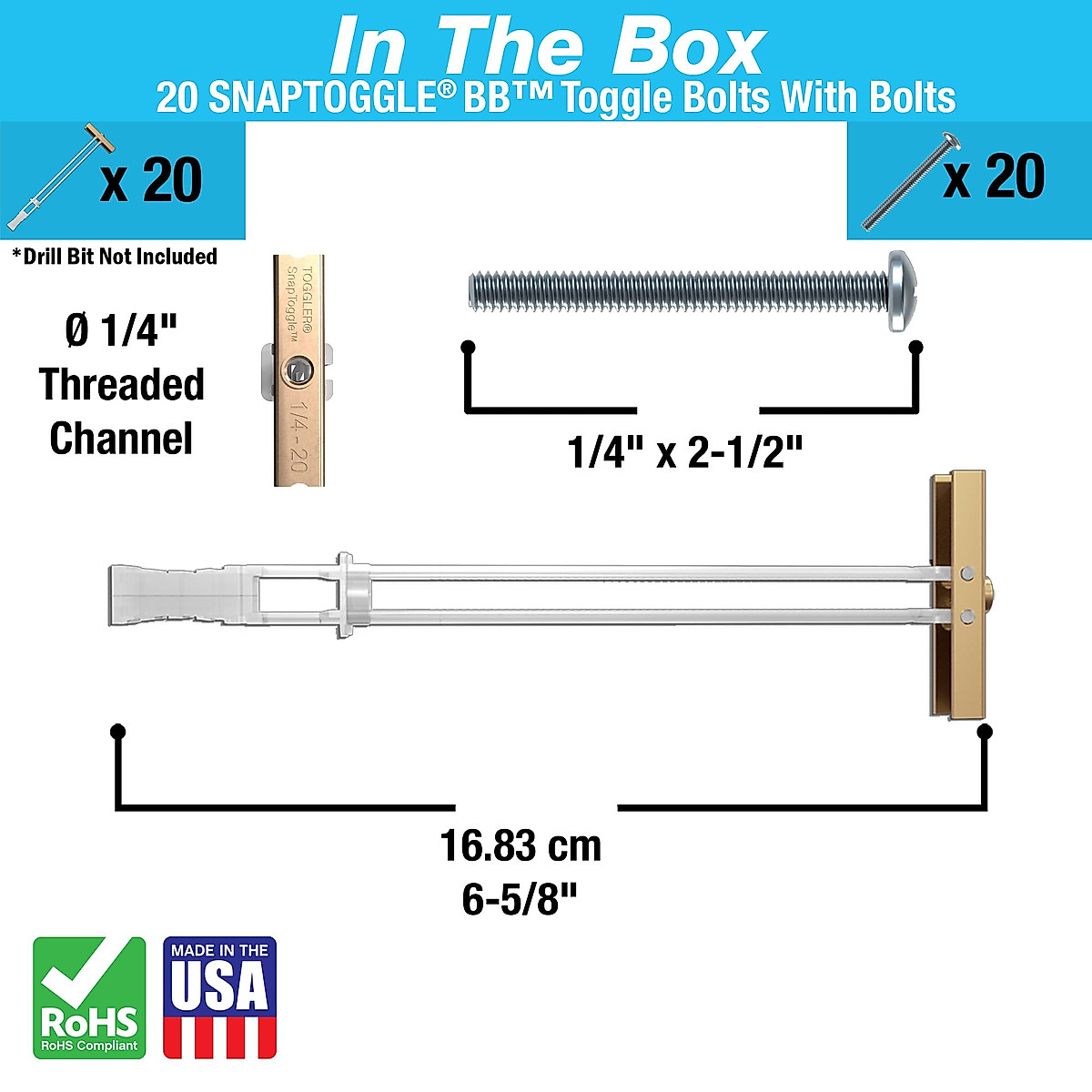 TOGGLER SNAPTOGGLE Drywall Anchor with Included Bolts for 1/4-20 Fastener Size; Holds up to 265 pounds Each in 1/2-in Drywall by TOGGLER (20 Pack)