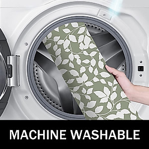 Sage Green Kitchen Bath Shower Door Welcome Mat for Bedroom/Living/Laundry Room, Washable Bathroom Bathtub Runner Rug, Abstract Modern Minimalist Geometric Leaves Indoor Outdoor Throw Doormat, 24"x71"