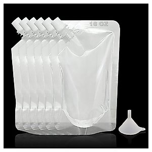 6 Pieces Drinks Flasks Juice Flasks Liquor Pouch Reusable Drinking Flasks Concealable Plastic Flasks for Sneak to go flask, with Funnel (16 OZ)