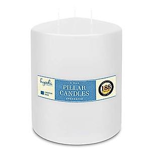 HYOOLA White Three Wick Large Candle - 6 x 8 Inch - Unscented Big Pillar Candles - 188 Hour - European Made