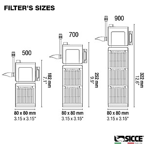 Sicce Shark PRO 900 Internal Aquarium Filter 240 GPH Submersible | Up to 70 Gallons | in-Tank Freshwater and Saltwater Application with Three Removable Filter Cartridges | Fish Tank Turtle Terrarium