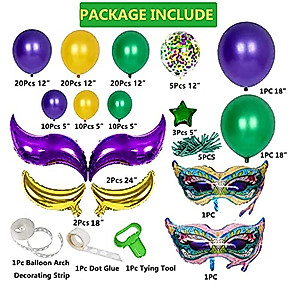 114 PCS Mardi Gras Balloons Party Decoration Large Sized Mardi Gras Mask Foil Balloons Moon Star Foil Balloons for Mardi Gras Birthday Baby Shower Masquerade New Orleans Party