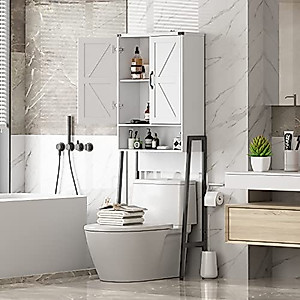 Saedew Over The Toilet Storage Cabinet, Over Toilet Bathroom Organizer with 2-Door Blinds Design, Freestanding Space Saver Toilet Stands,Bathroom Toilet Rack