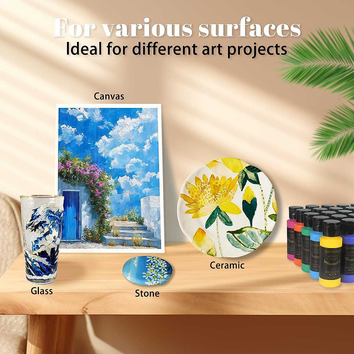 COLORFUL Acrylic Paint Set for Canvas Painting with 36 Colors (60ml, 2oz), 6 Brushes and 1 Palette - Permanent Art Craft Paints Gifts for Kids, Beginners, Adults & Artists - Non-Toxic Painting