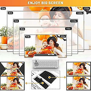 Aokang Projector, Mini Projector 1080P Full HD Supported, Portable Outdoor Movie Projector Compatible with Smartphone,TV Stick, PS4 & X-Box, PC, Smartphone/Tablet, USB TF, White.