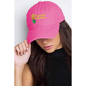 Embroidered Plays Well with Others Baseball Hat Upside Down Pineapple Denim Hat Adjustable Embroidery Baseball Cap Pink